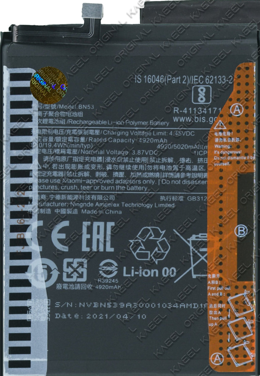 Genuine Battery BN53 for Xiaomi Redmi Note 9 Pro 5020mAh with 1 Year W ...