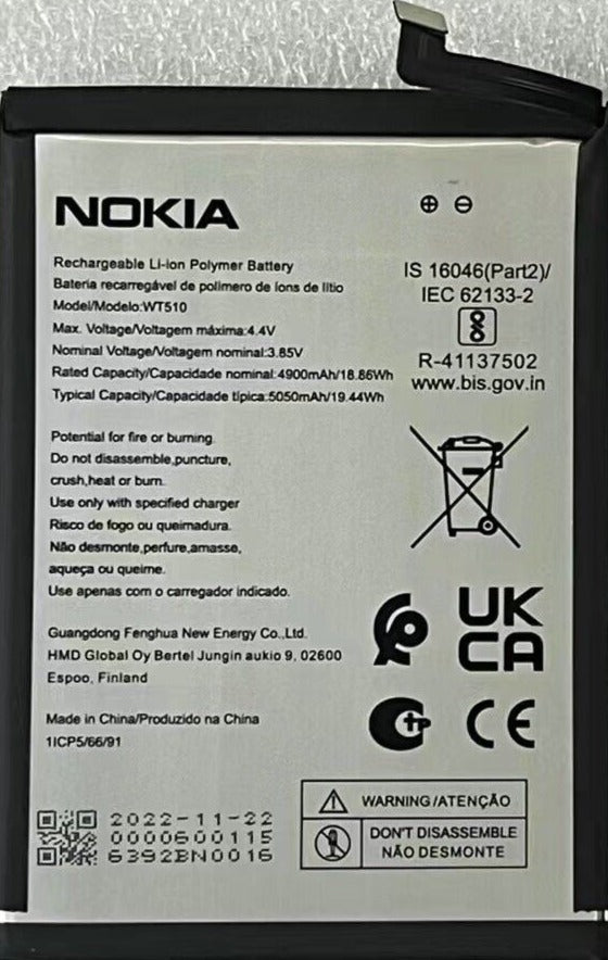 Genuine Battery WT-510 for Nokia NKC21 Plus 5050mAh with 1 Year Warran ...